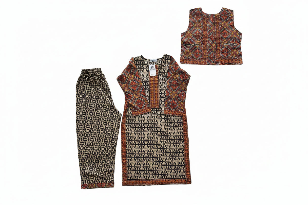 Luxury Ajrak-Inspired Co-Ord Set with Statement Jacket – RUHKÉ